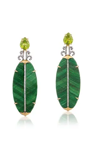 SILVIA FURMANOVICH 18k Yellow Gold Oval Wood, Diamond And Peridot Earrings - Neutral