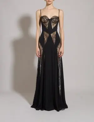 Zuhair Murad Georgette Lace Slip Long Dress - Black