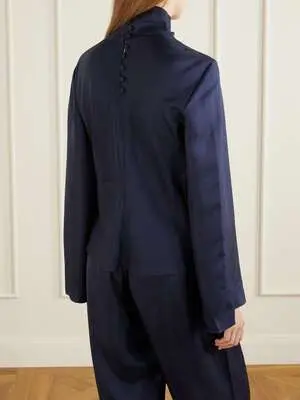 RÓHE Scarf-detailed Silk-satin Blouse - Navy