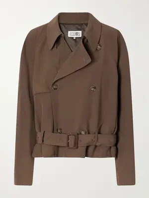 MAISON MARGIELA Belted Distressed Gabardine Jacket - Brown