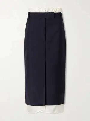 RÓHE Ruched Wool And Mohair-blend Midi Skirt - Navy