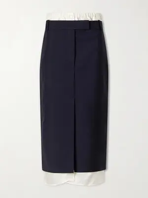 RÓHE Ruched Wool And Mohair-blend Midi Skirt - Navy