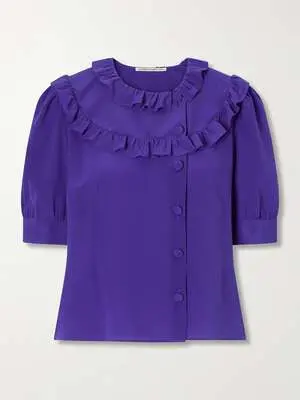 Alessandra Rich Ruffle-collar Silk Organza Shirt - Purple