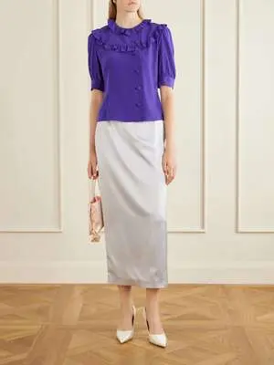 Alessandra Rich Ruffle-collar Silk Organza Shirt