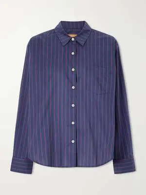 JAMIE HALLER Weekend Striped Cotton Shirt - Navy