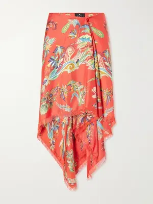 Etro Frayed Printed Twill Pareo - Red