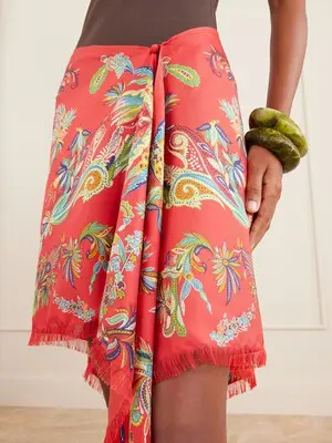 Etro Frayed Printed Twill Pareo - Red