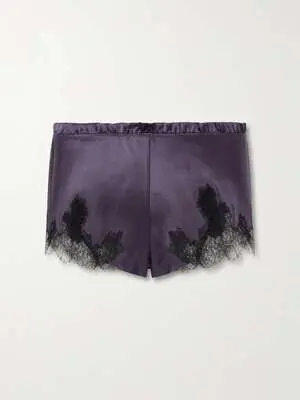 Carine Gilson Lace-trimmed Silk-satin Shorts