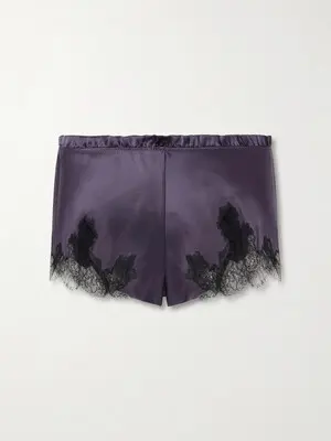 Carine Gilson Lace-trimmed Silk-satin Shorts - Gray