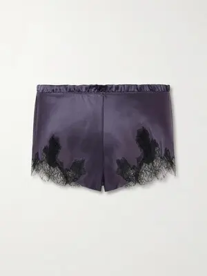 Carine Gilson Lace-trimmed Silk-satin Shorts - Gray