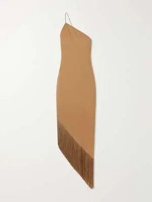 TALLER MARMO Antelope Fringed Crepe-cady Midi Dress - Camel