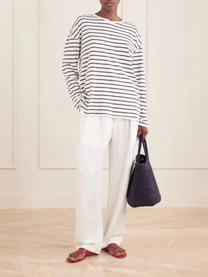 JAMIE HALLER Striped Cotton V-neck T-shirt