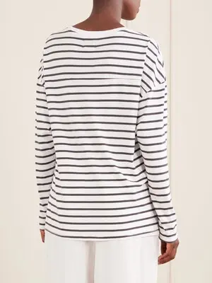 JAMIE HALLER Striped Cotton V-neck T-shirt