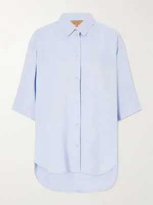 JAMIE HALLER Elbow Silk Shirt - Sky Blue