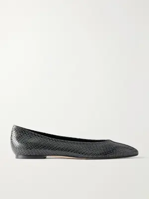 AeydĒ Ellie Snake-effect Leather Ballet Flats - Green