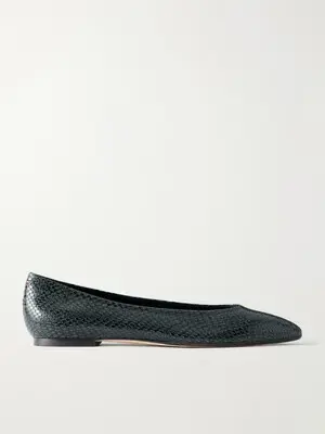AeydĒ Ellie Snake-effect Leather Ballet Flats - Green