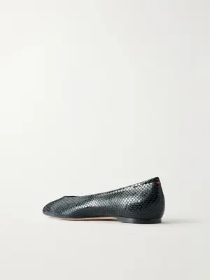 AeydĒ Ellie Snake-effect Leather Ballet Flats - Green