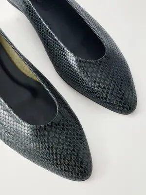AeydĒ Ellie Snake-effect Leather Ballet Flats - Green