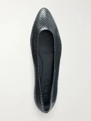 AeydĒ Ellie Snake-effect Leather Ballet Flats - Green