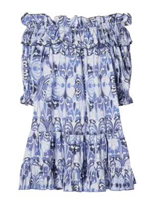 La DoubleJ Breakfast' Tiered Off-the-shoulder Printed Cotton Midi Dress - Blue