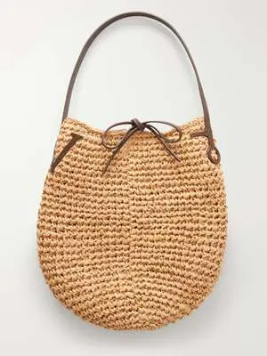 JW Anderson Bulb Leather-trimmed Raffia Shoulder Bag - Tan