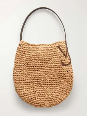 JW Anderson Bulb Leather-trimmed Raffia Shoulder Bag