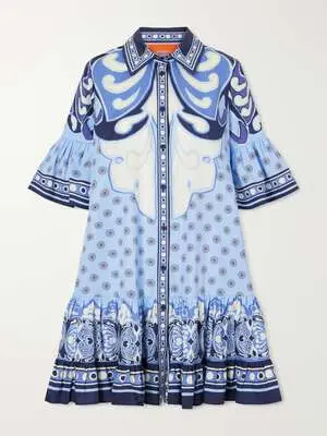 La DoubleJ Choux Tiered Printed Cotton-poplin Shirt Dress - Sky Blue