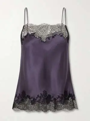 Carine Gilson Lace-trimmed Silk-satin Camisole - Dark Gray
