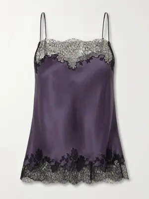 Carine Gilson Lace-trimmed Silk-satin Camisole - Dark Gray