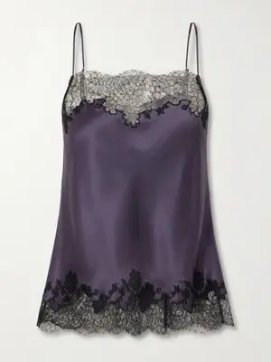 Carine Gilson Lace-trimmed Silk-satin Camisole - Dark Gray