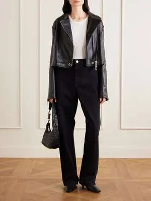 Sportmax Cropped Fringed Nappa Leather Biker Jacket