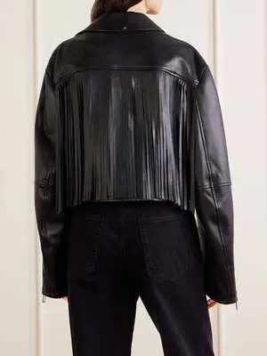 Sportmax Cropped Fringed Nappa Leather Biker Jacket