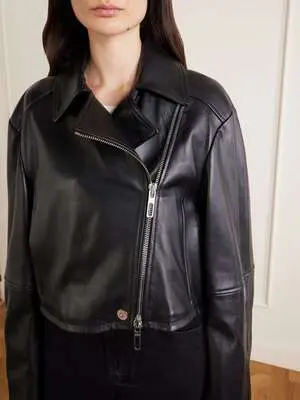 Sportmax Cropped Fringed Nappa Leather Biker Jacket