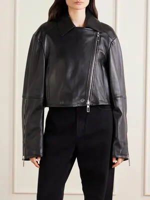Sportmax Cropped Fringed Nappa Leather Biker Jacket