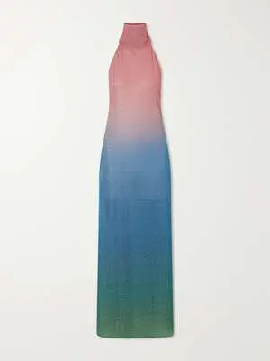 Oseree Lumière Candy Ombrè Metallic Stretch-knit Halterneck Maxi Dress - Multi
