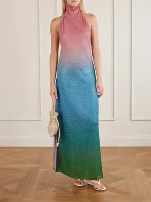 Oseree Ombré Metallic Stretch-knit Halterneck Maxi Dress - Multi