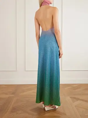 Oseree Ombré Metallic Stretch-knit Halterneck Maxi Dress - Multi