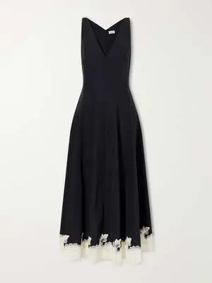 Simkhai Mira Lace-trimmed Cotton-blend Faille Midi Dress - Black
