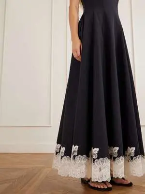 Simkhai Mira Lace-trimmed Cotton-blend Faille Midi Dress
