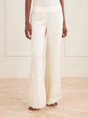 Johanna Ortiz Satin-jacquard Flared Pants - Neutrals