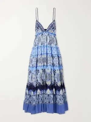 La DoubleJ Nymph Tiered Printed Cotton Maxi Dress - Light Blue