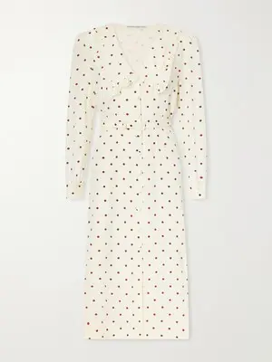 Alessandra Rich Belted Polka-dot Silk-crepe Midi Dress - Neutrals