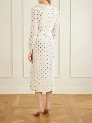Alessandra Rich Belted Polka-dot Silk-crepe Midi Dress