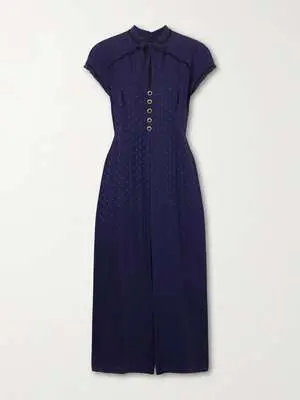 Alessandra Rich Silk Jacquard Midi Dress - Navy