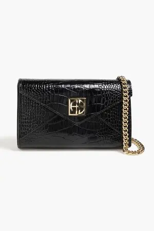 ANINE BING Elly Croceffect Leather Envelope Clutch - Black