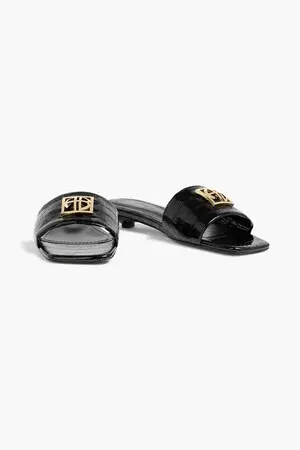 ANINE BING Ria Embellished Croceffect Leather Mules