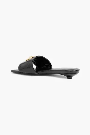 ANINE BING Ria Embellished Croceffect Leather Mules
