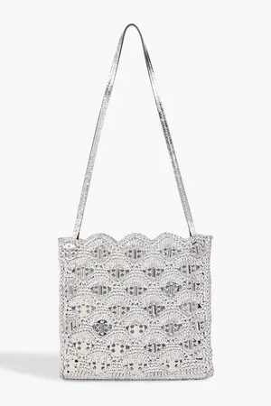 Rabanne Chainmailembellished Metallic Raffia Shoulder Bag - Silver