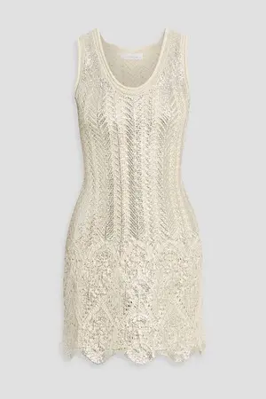 Rabanne Metallic Crocheted Cottonblend Mini Dress - Platinum