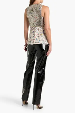 Rabanne Floralprint Satinpaneled Chainmail Top